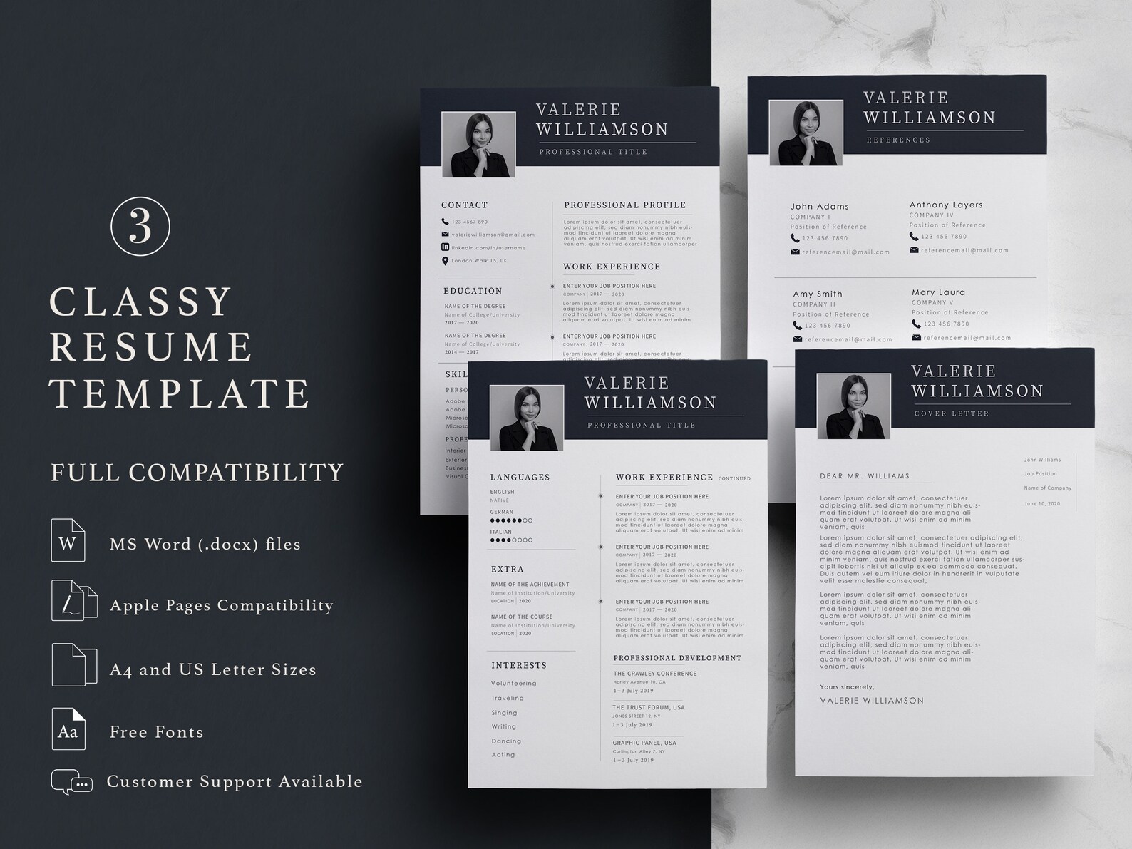 Resume Template Bundle / Professional Resume Template for Word + Cover ...