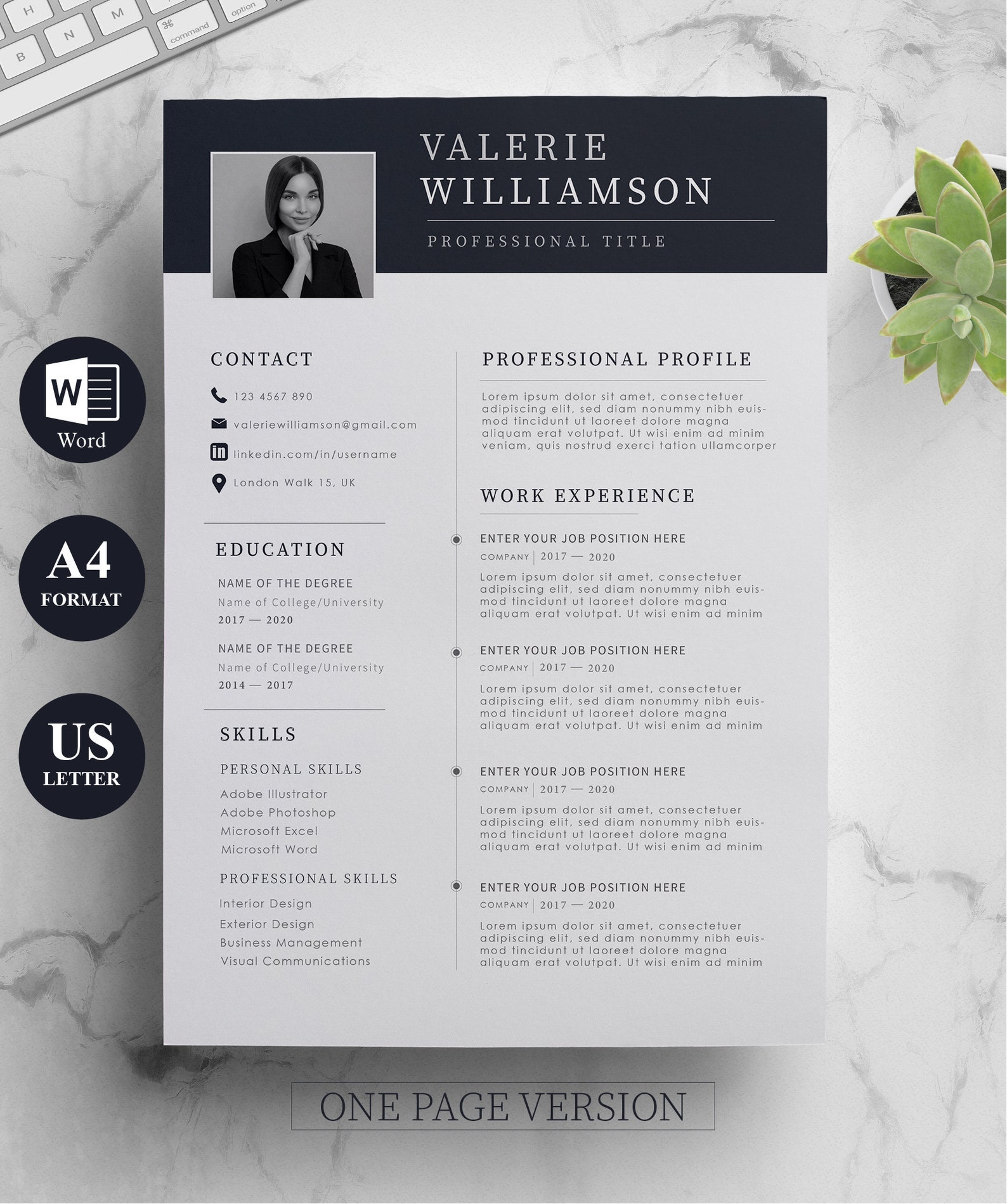Classy Resume Template for Word Professional Resume | Etsy