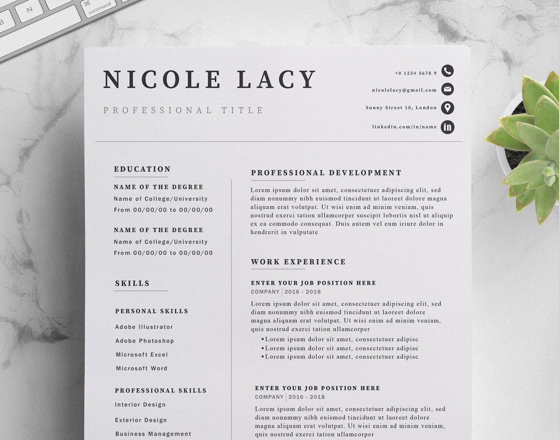 Minimalistic Resume Template for MS Word Professional | Etsy