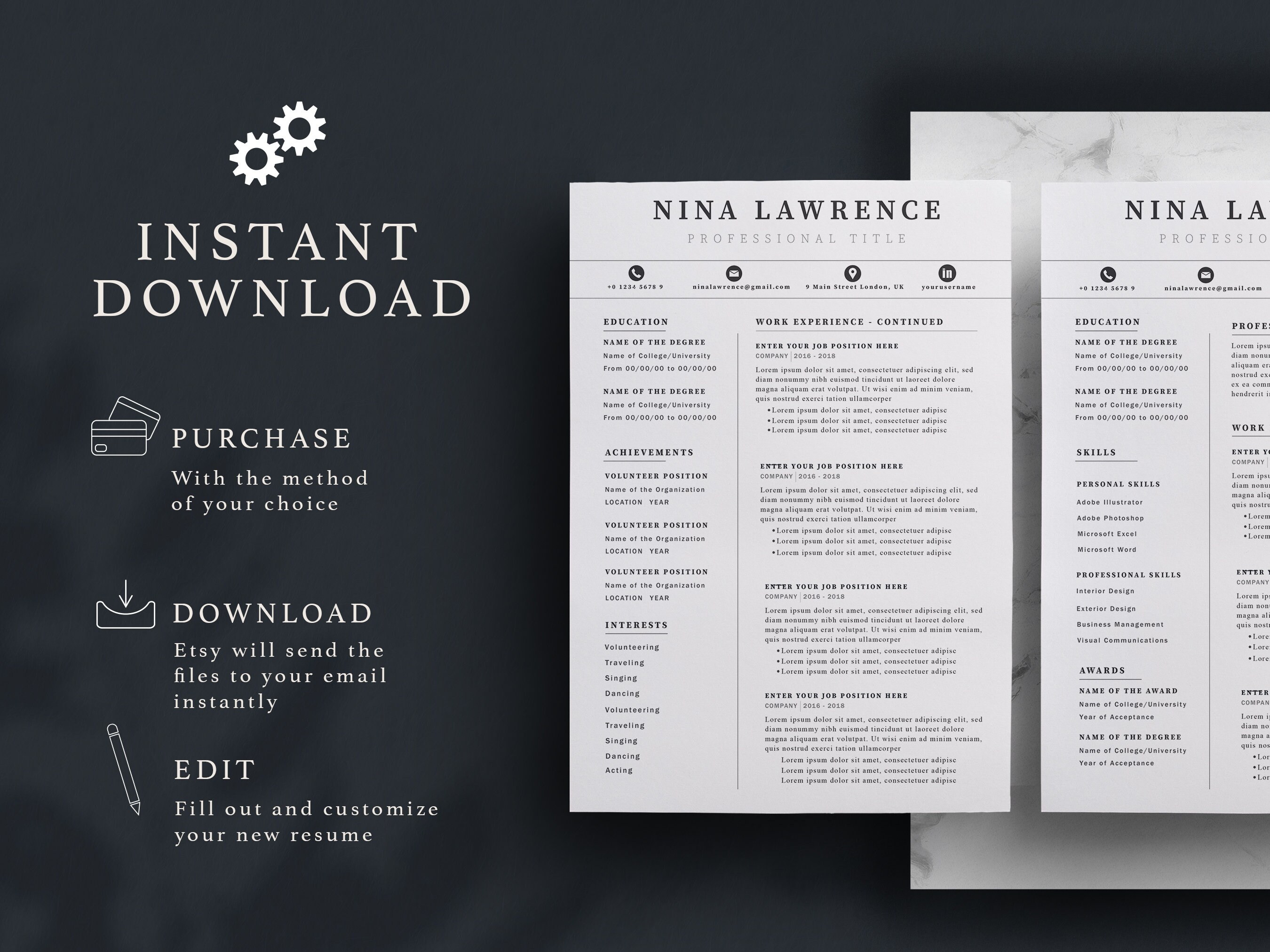 Minimalistic Resume Template for MS Word Professional - Etsy