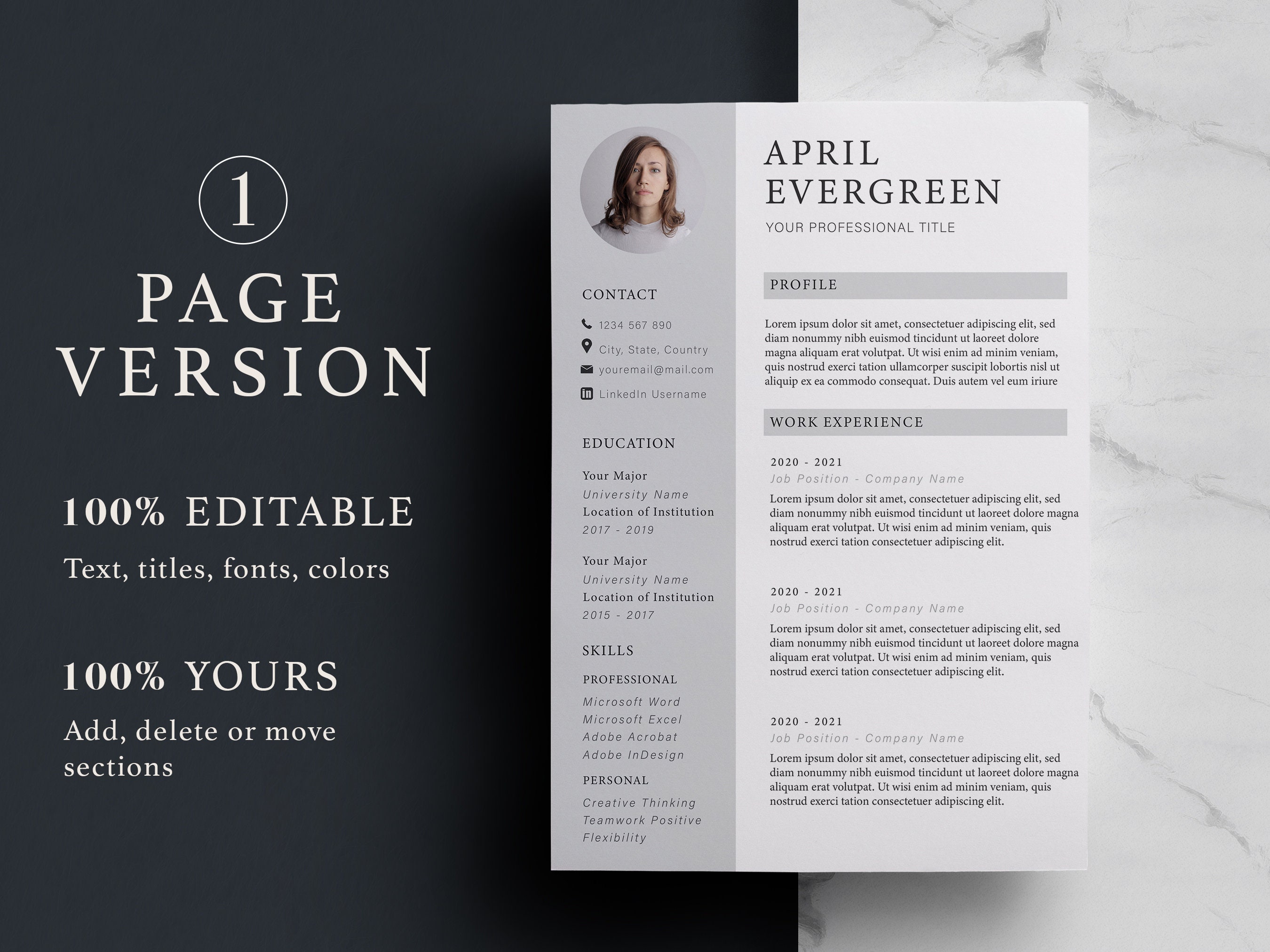 Classy Resume Template With Photo Word | 2 Page CV Template | CV for ...