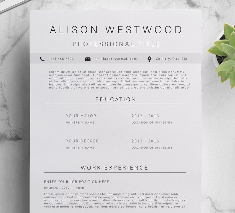 Minimalist Resume Template for MS Word Professional | Etsy