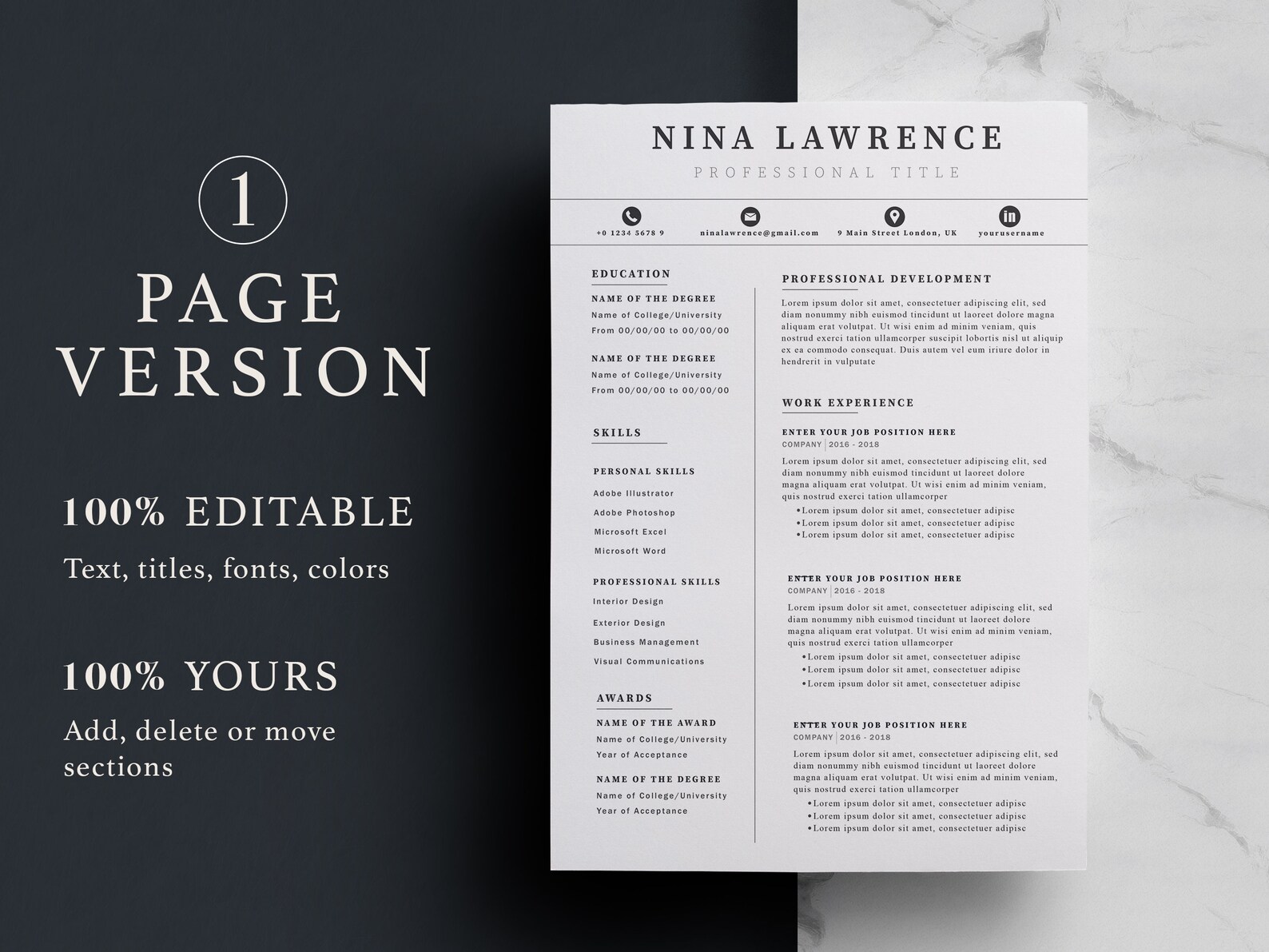 Minimalistic Resume Template for MS Word | Professional Executive ...