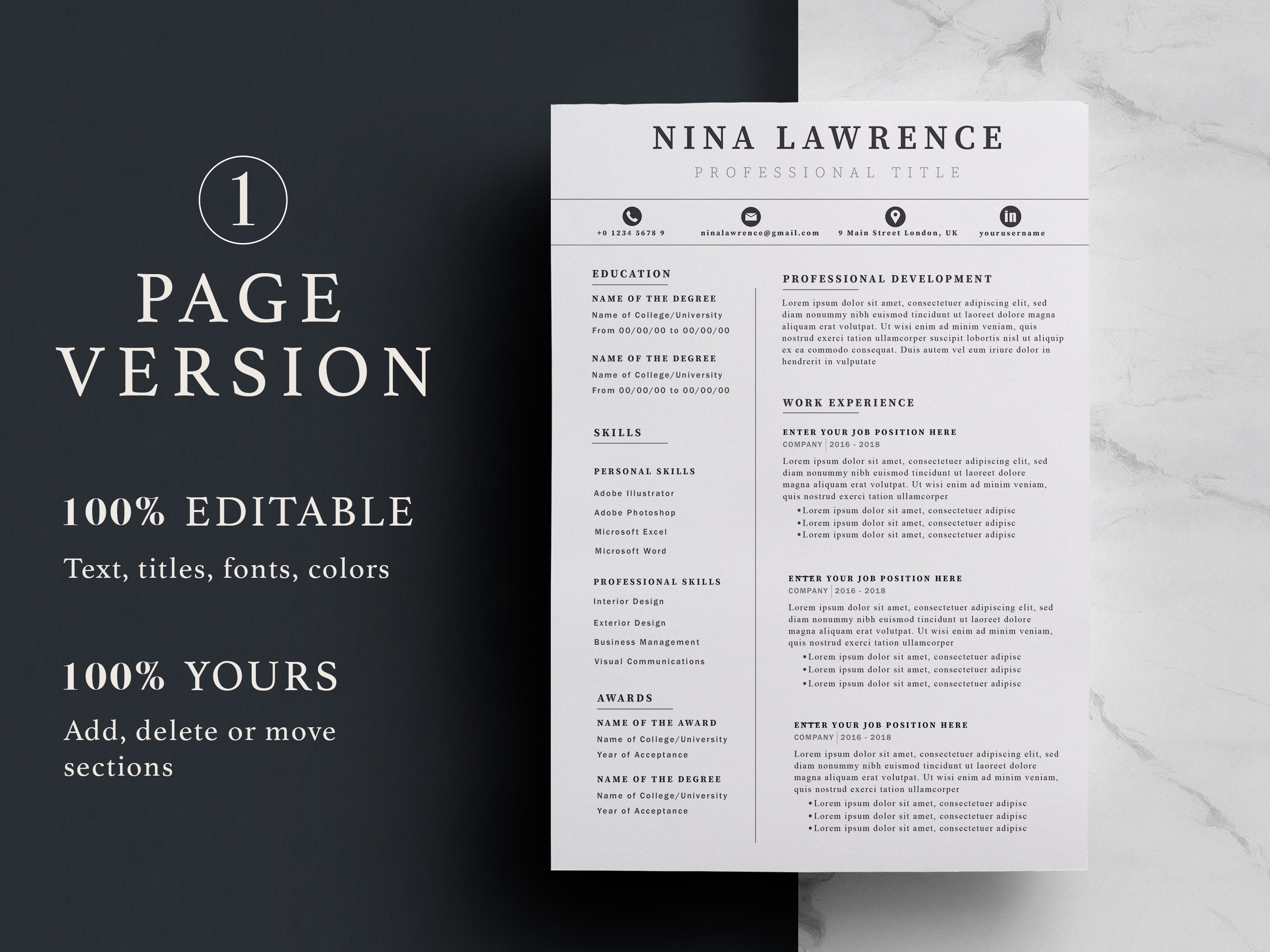 Minimalistic Resume Template for MS Word Professional - Etsy