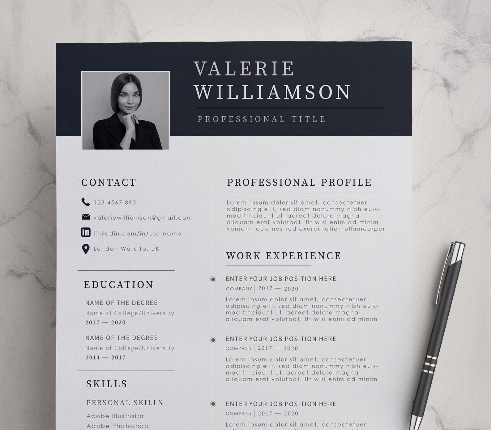 Classy Resume Template for Word Professional Resume - Etsy