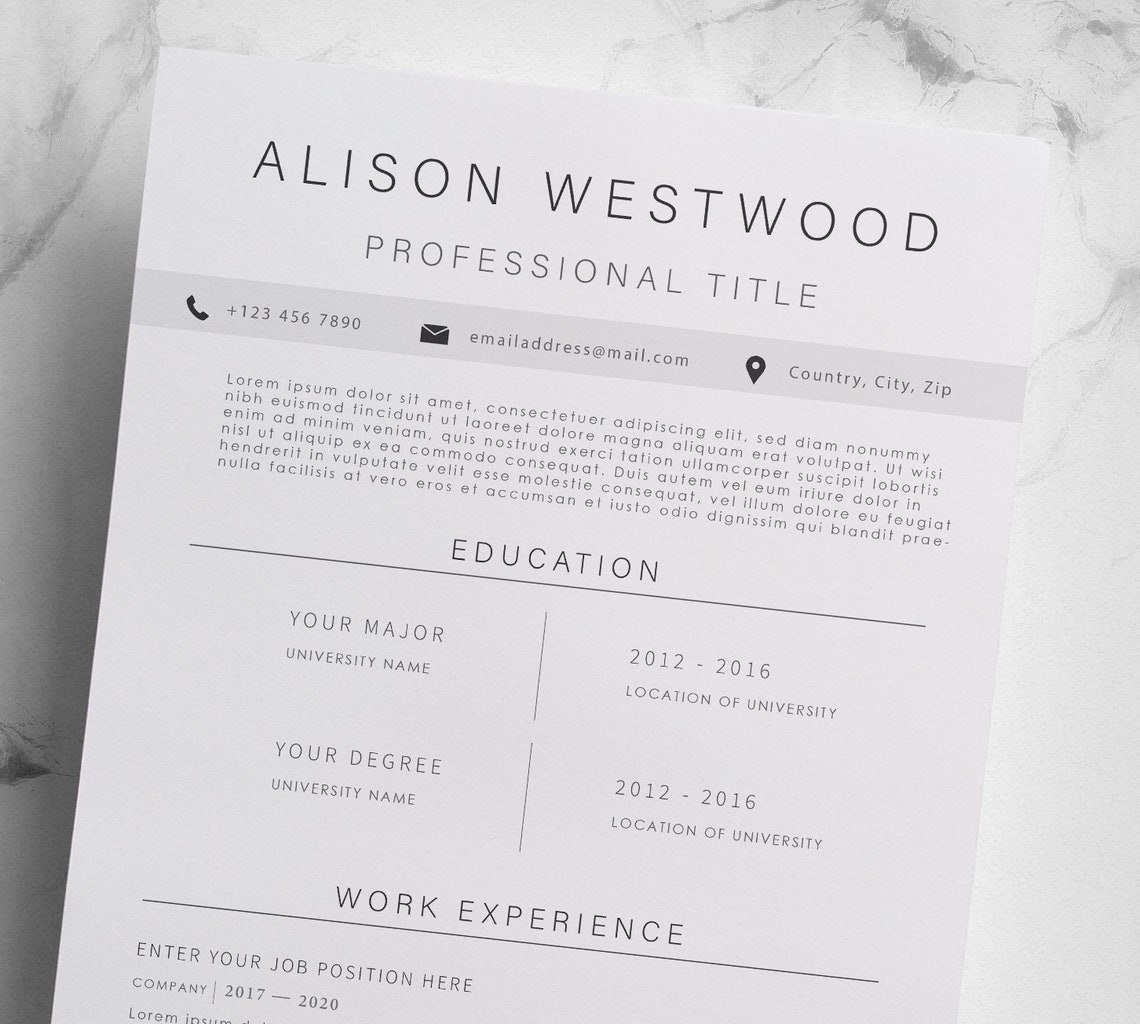Minimalist Resume Template for MS Word Professional | Etsy