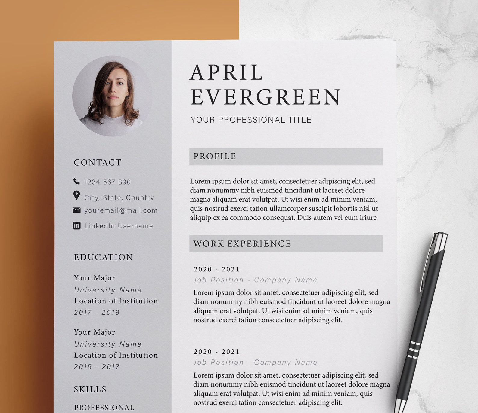 Classy Resume Template With Photo Word 2 Page CV Template - Etsy