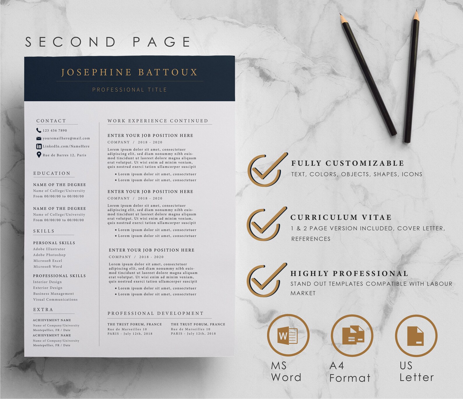 Professional Resume Template for MS Word Resume/cv Cover | Etsy