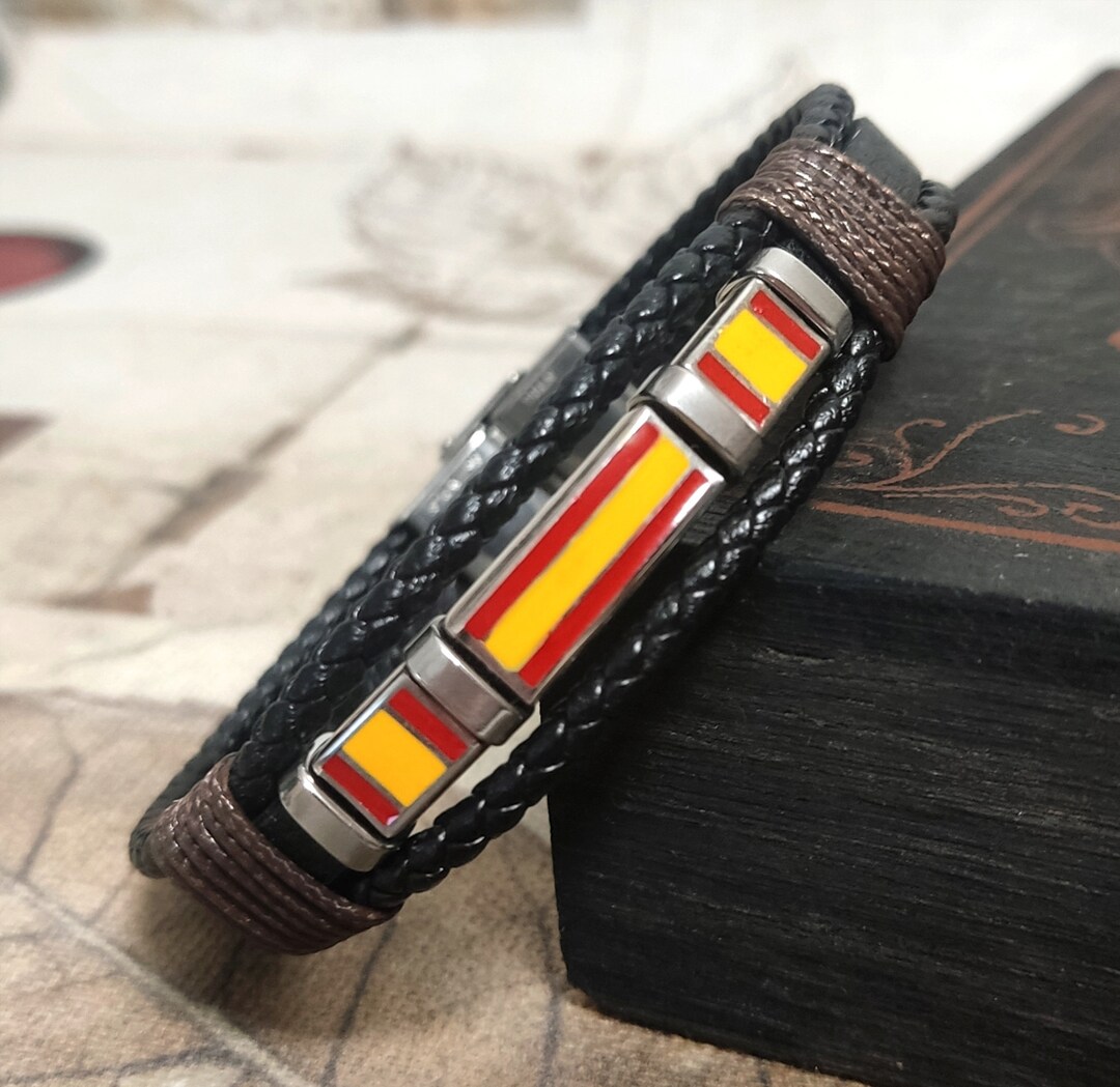Spain Triple Flag Leather Bracelet Stainless Steel Safety Clasp ...