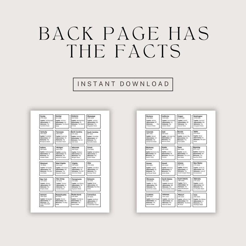 50 States Flashcards | Fast Fact Cards | United States Matching Game ...