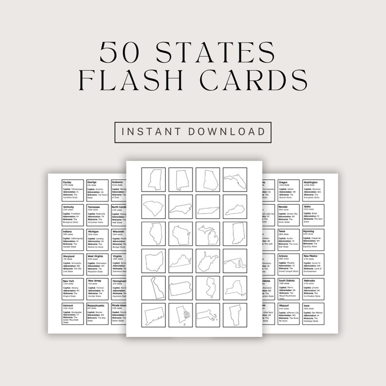 50 States Flashcards | Fast Fact Cards | United States Matching Game ...
