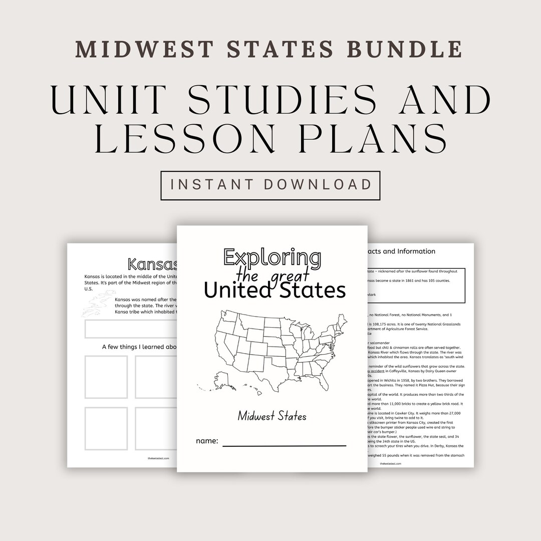 USA Midwest States Geography Worksheets and Lesson Plans for Homeschool ...