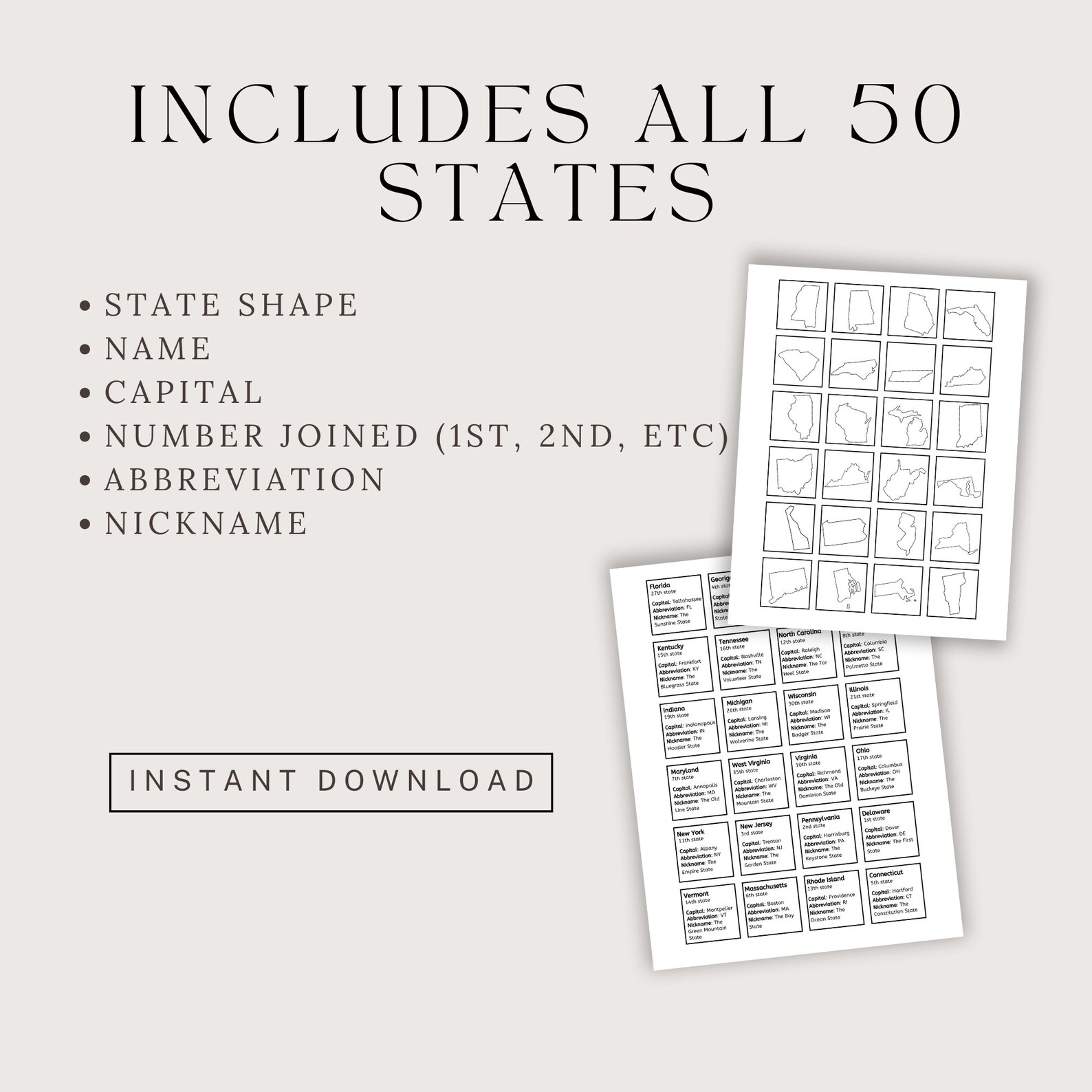 50 States Flashcards | Fast Fact Cards | United States Matching Game ...