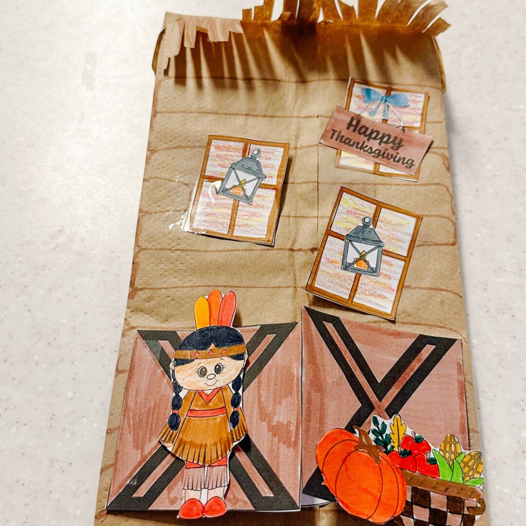 Thanksgiving Pilgrim House Paper Bag Craft Template - Etsy