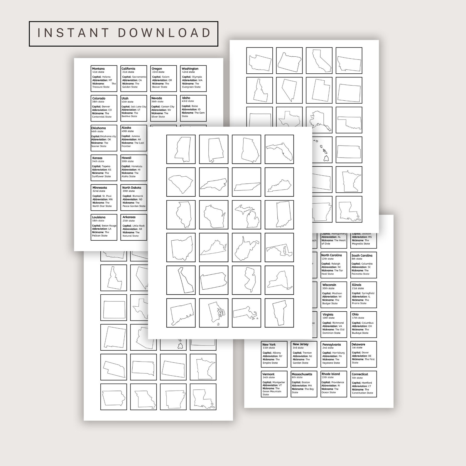 50 States Flashcards | Fast Fact Cards | United States Matching Game ...