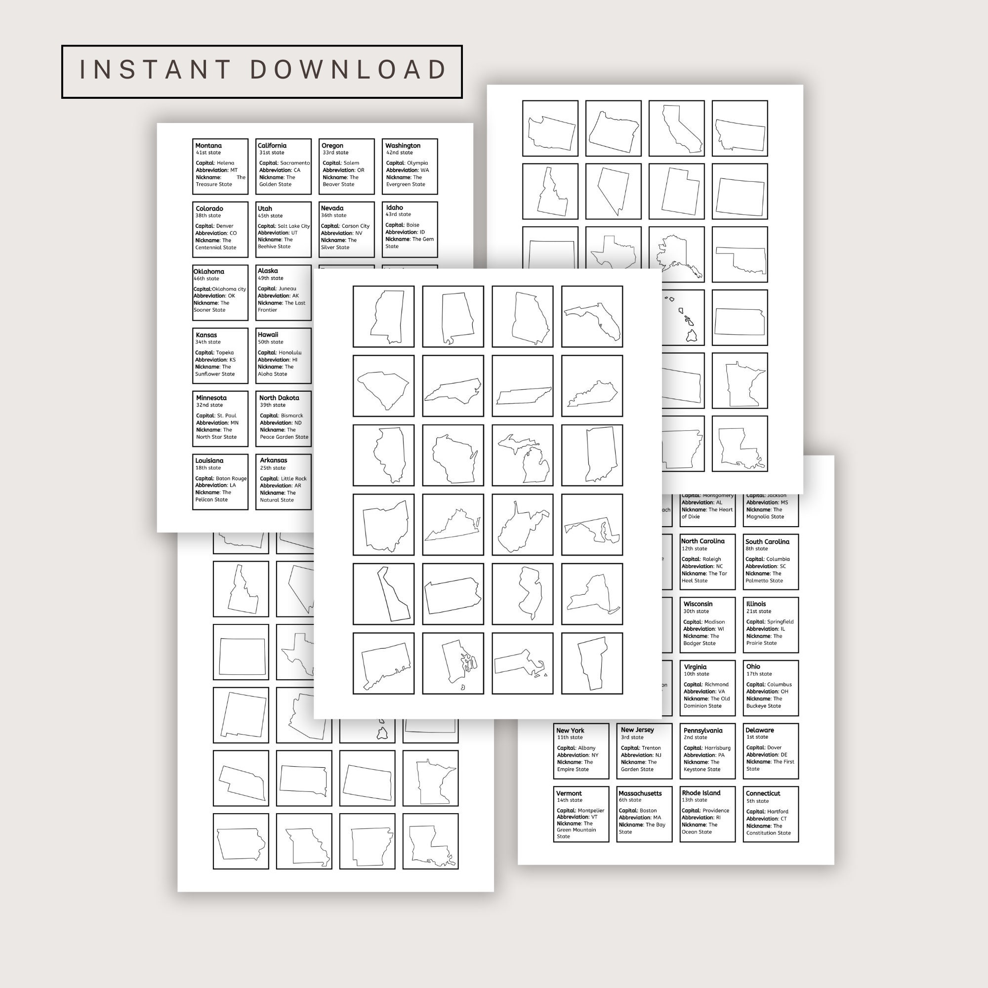 50 States Flashcards | Fast Fact Cards | United States Matching Game ...