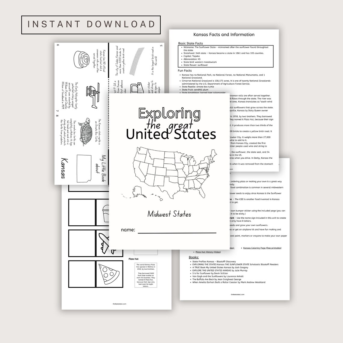USA Midwest States Geography Worksheets and Lesson Plans for Homeschool ...