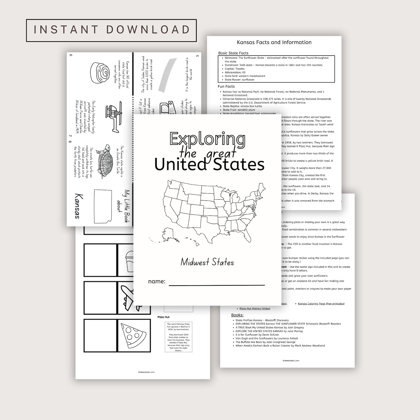 USA Midwest States Geography Worksheets and Lesson Plans for Homeschool ...