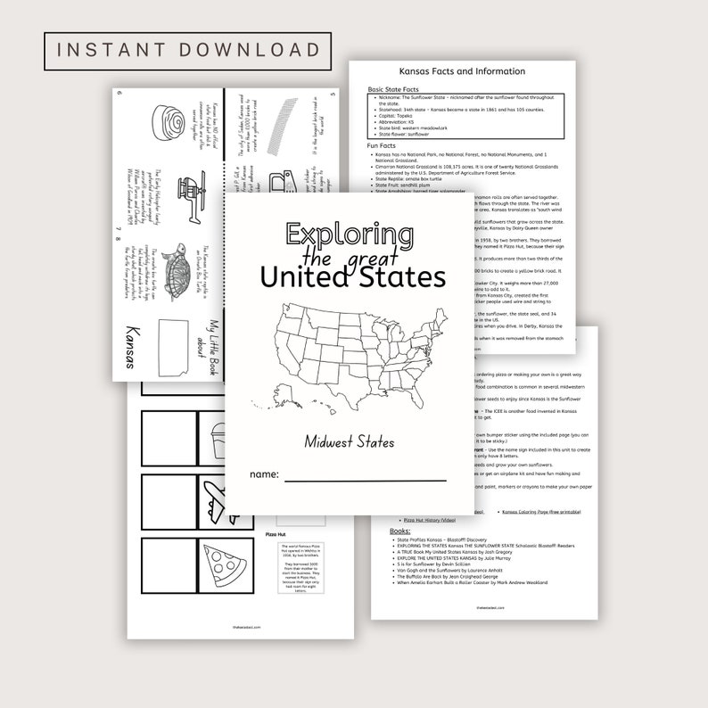 USA Midwest States Geography Worksheets and Lesson Plans for Homeschool ...