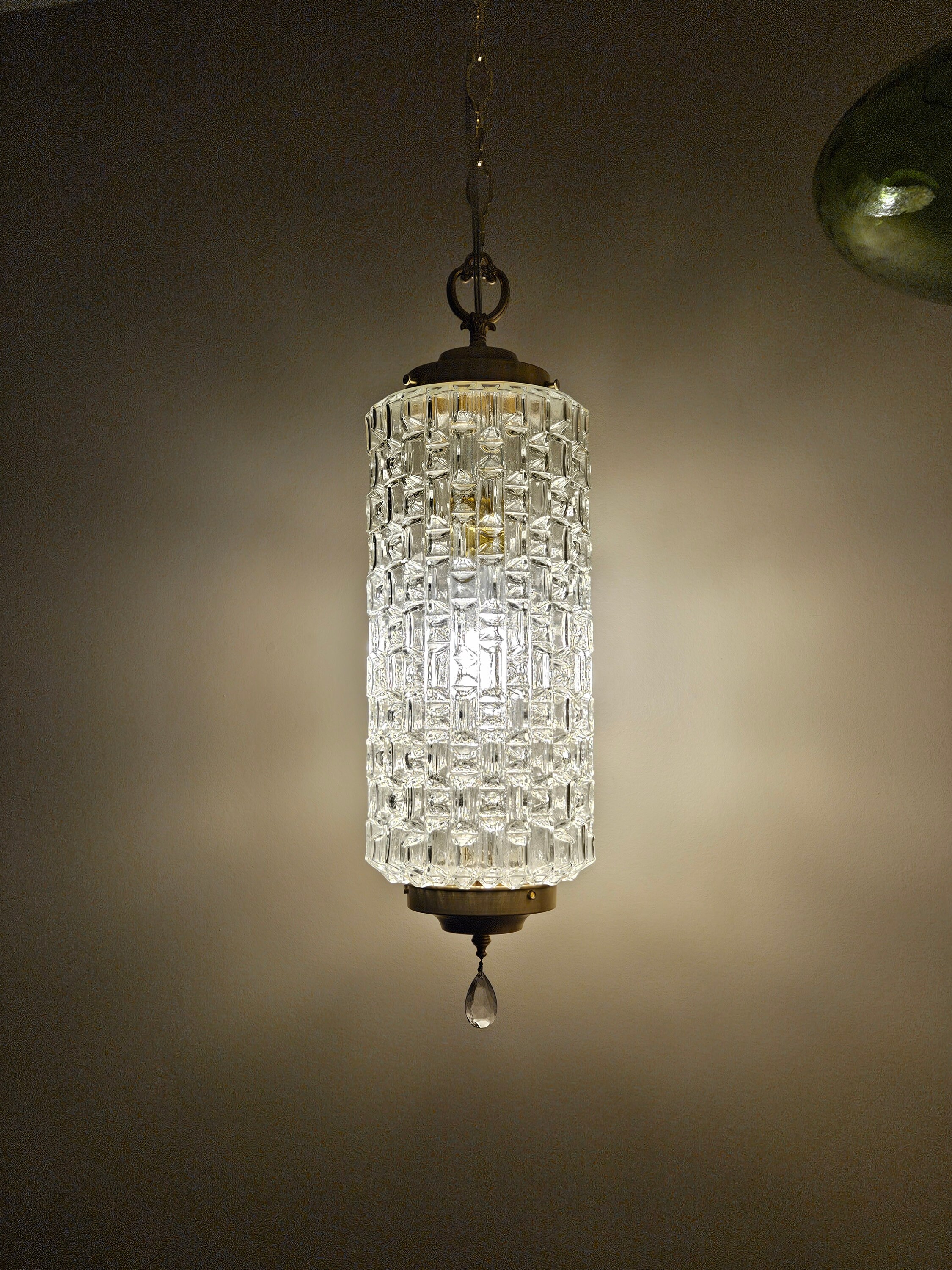 Diamond-cut Clear Cylinder Glass Vintage Hanging Light Swag Lamp Retro ...