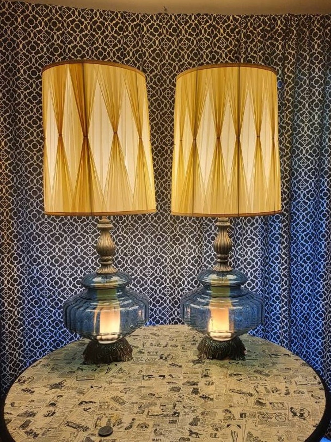 Mcm BLUE Vintage Swag Glass Globe Table Lamp Light Falkenstein - Etsy