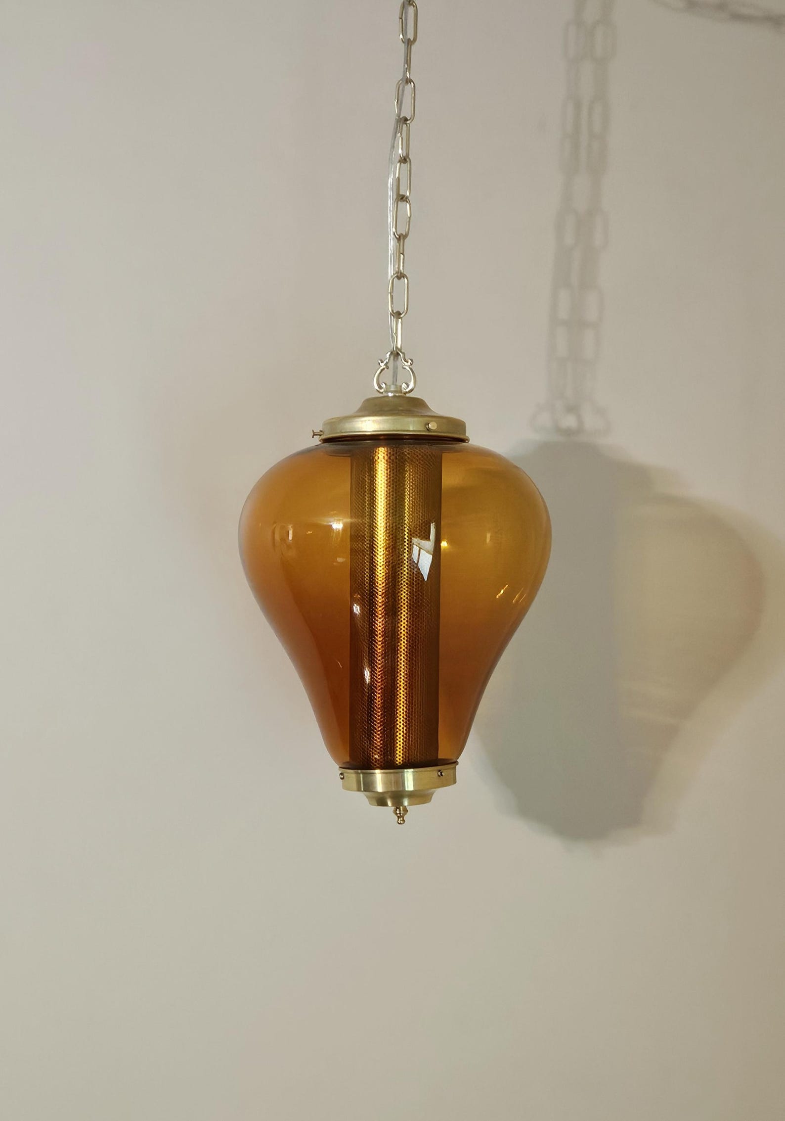 AMBER Glass Vintage Balloon Light Swag Hanging Lamp Retro Diffuser Mid ...