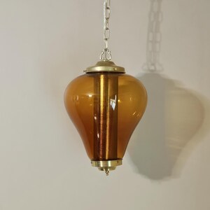 AMBER Glass Vintage Balloon Light Swag Hanging Lamp Retro Diffuser Mid ...