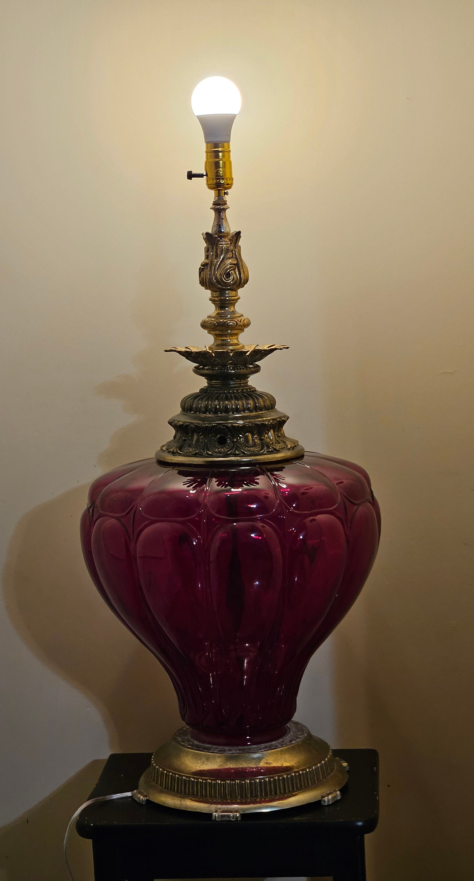 Huge RED Swag Glass Balloon Globe Table Vintage Retro Lamp Light ...