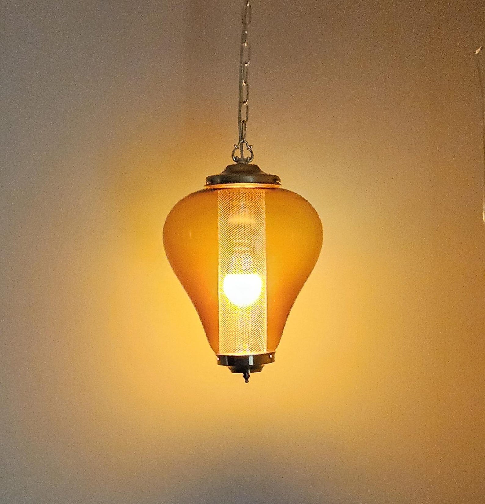 AMBER Glass Vintage Balloon Light Swag Hanging Lamp Retro Diffuser Mid ...