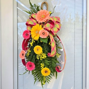 Spring Summer Wreath Swag Teardrop for Front Door Outdoor With Colorful ...