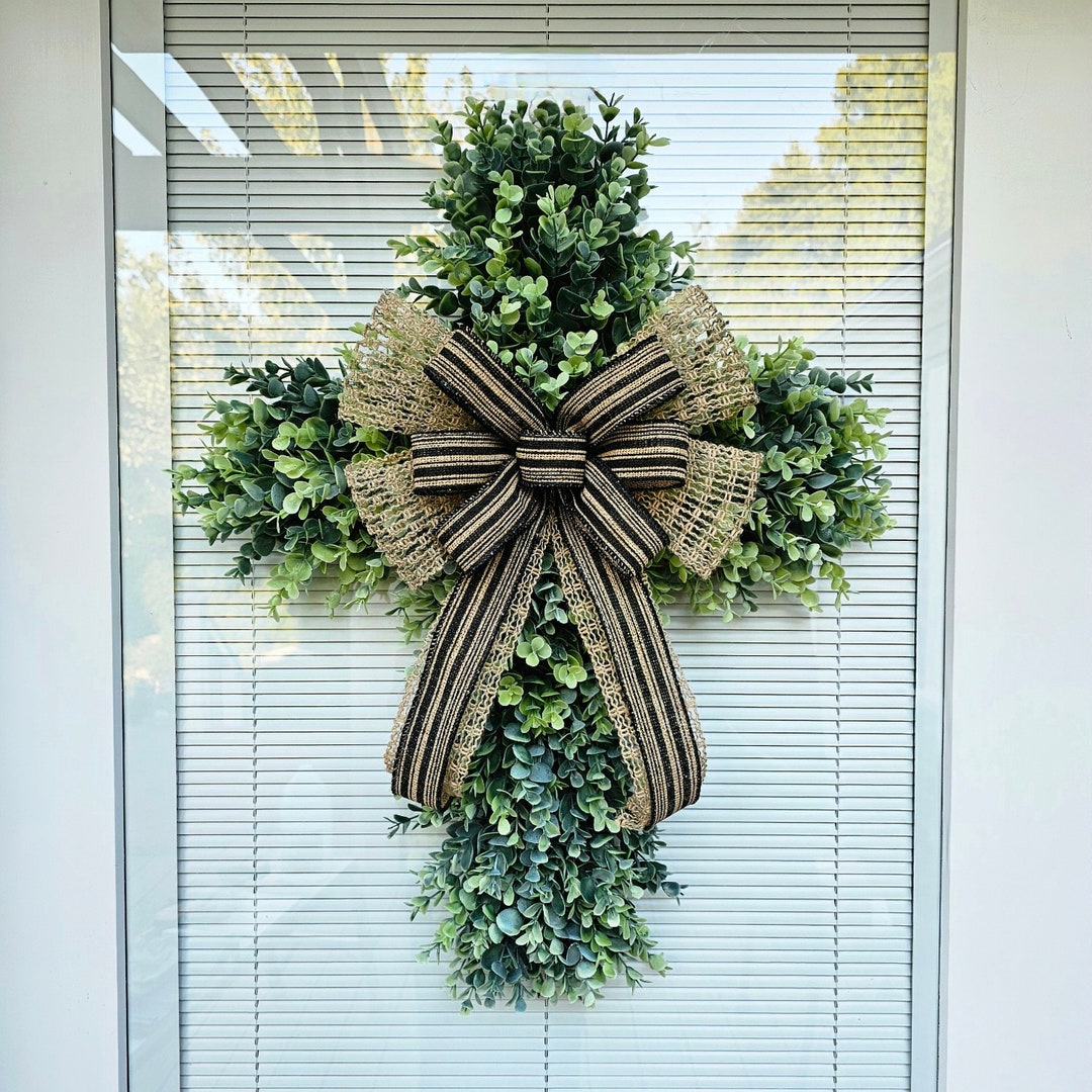 Easter Cross Wreath for Front Door Religious Double Doors Wreaths ...