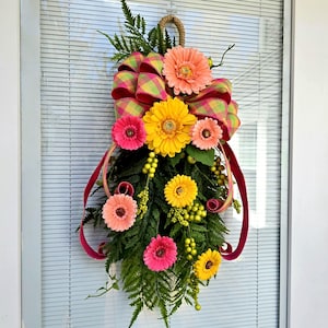 Spring Summer Wreath Swag Teardrop for Front Door Outdoor With Colorful ...