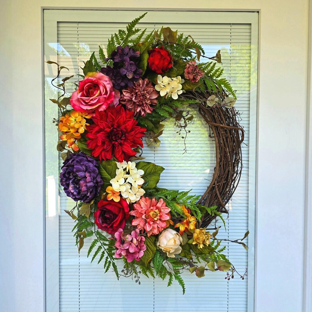 Spring Summer Wreath for Front Door Double Door Wreaths Indoor Outdoor ...
