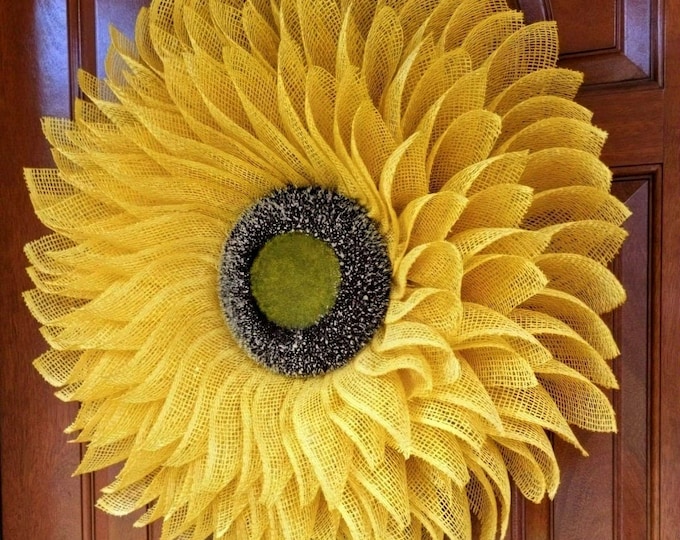 Large Yellow Sunflower for Front Door, Poly Burlap Sunflower, Fall ...