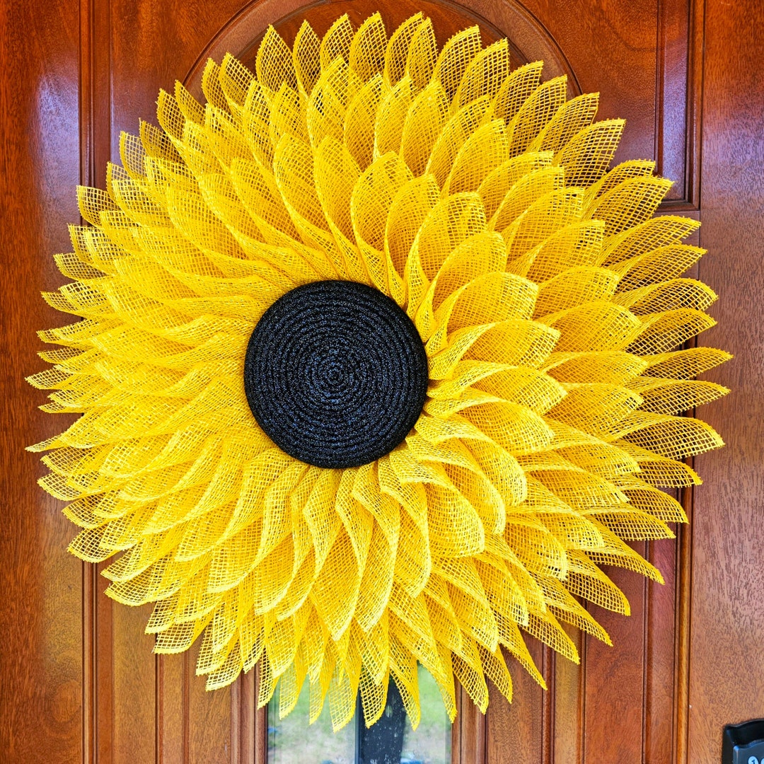 Handmade Yellow Sunflower Front Door Burlap Flower Wreath, Outdoor ...