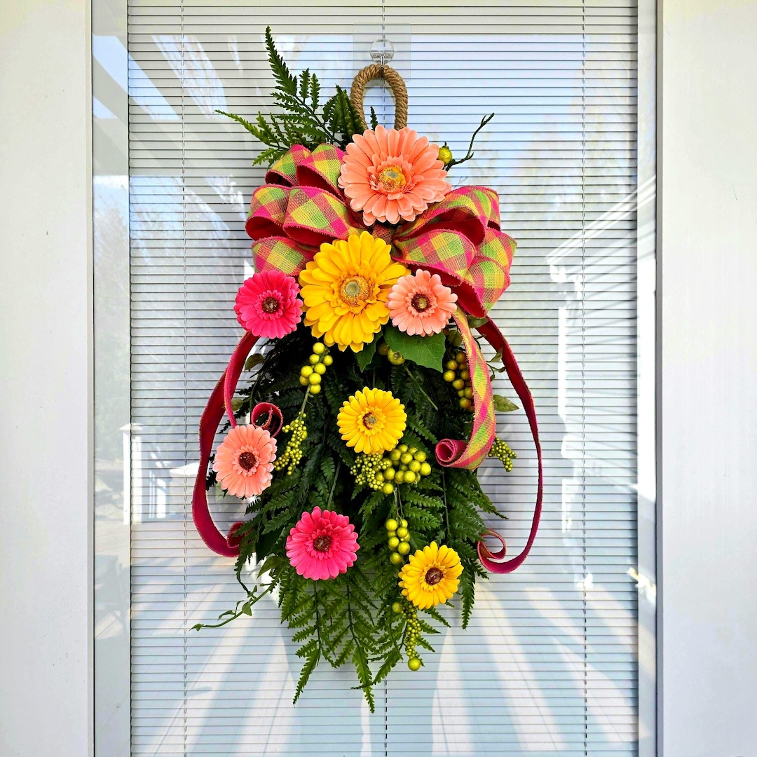 Spring Summer Wreath Swag Teardrop for Front Door Outdoor With Colorful ...