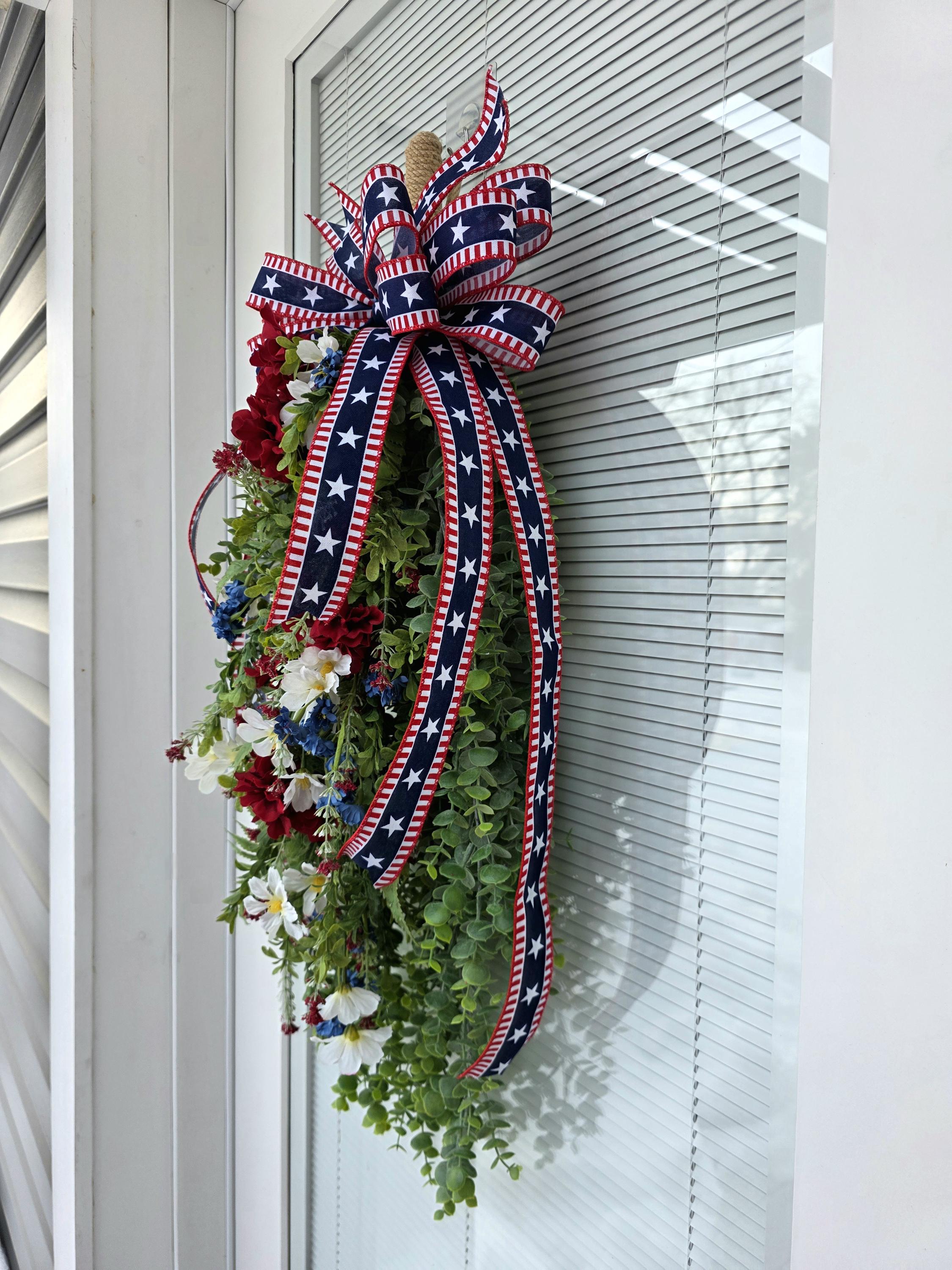 Patriotic Wreath, USA Swag, Double Door Wreaths, Front Door Wreath, Red ...