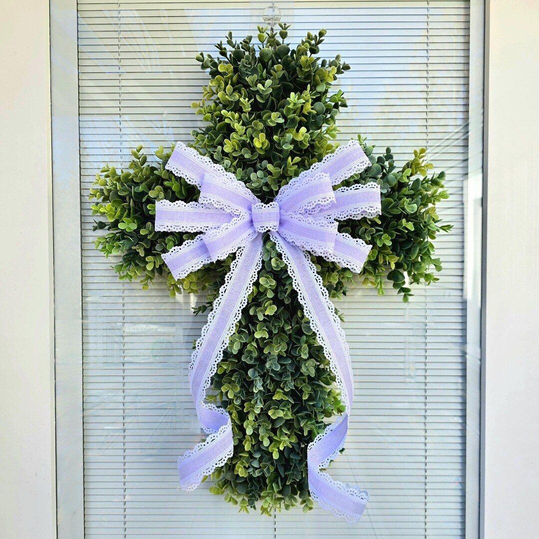 Easter Cross Wreath for Front Door Double Wreaths Christianity Religion ...