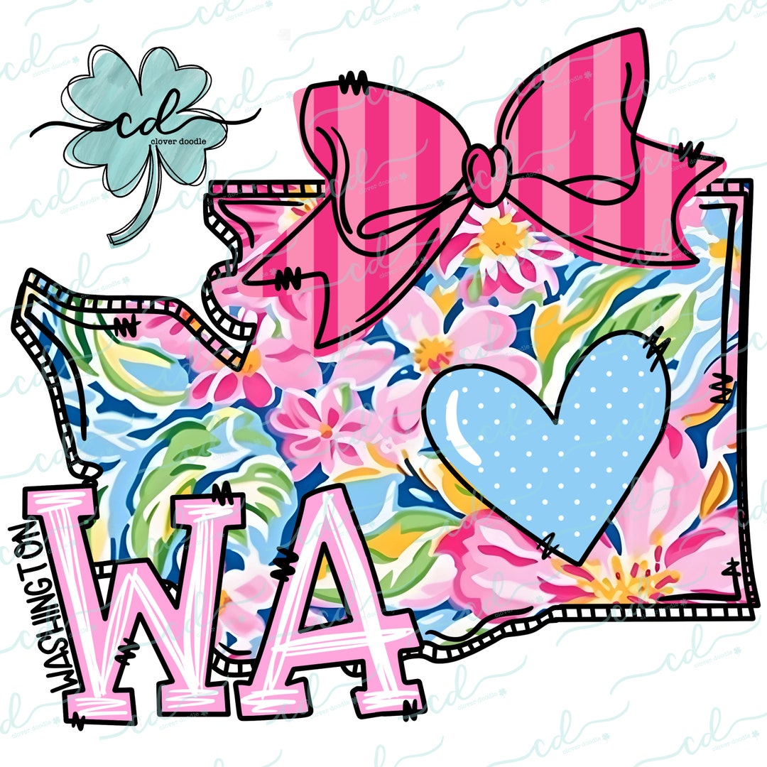 Doodle State Washington Floral- CD - PNG, Digital Download for ...