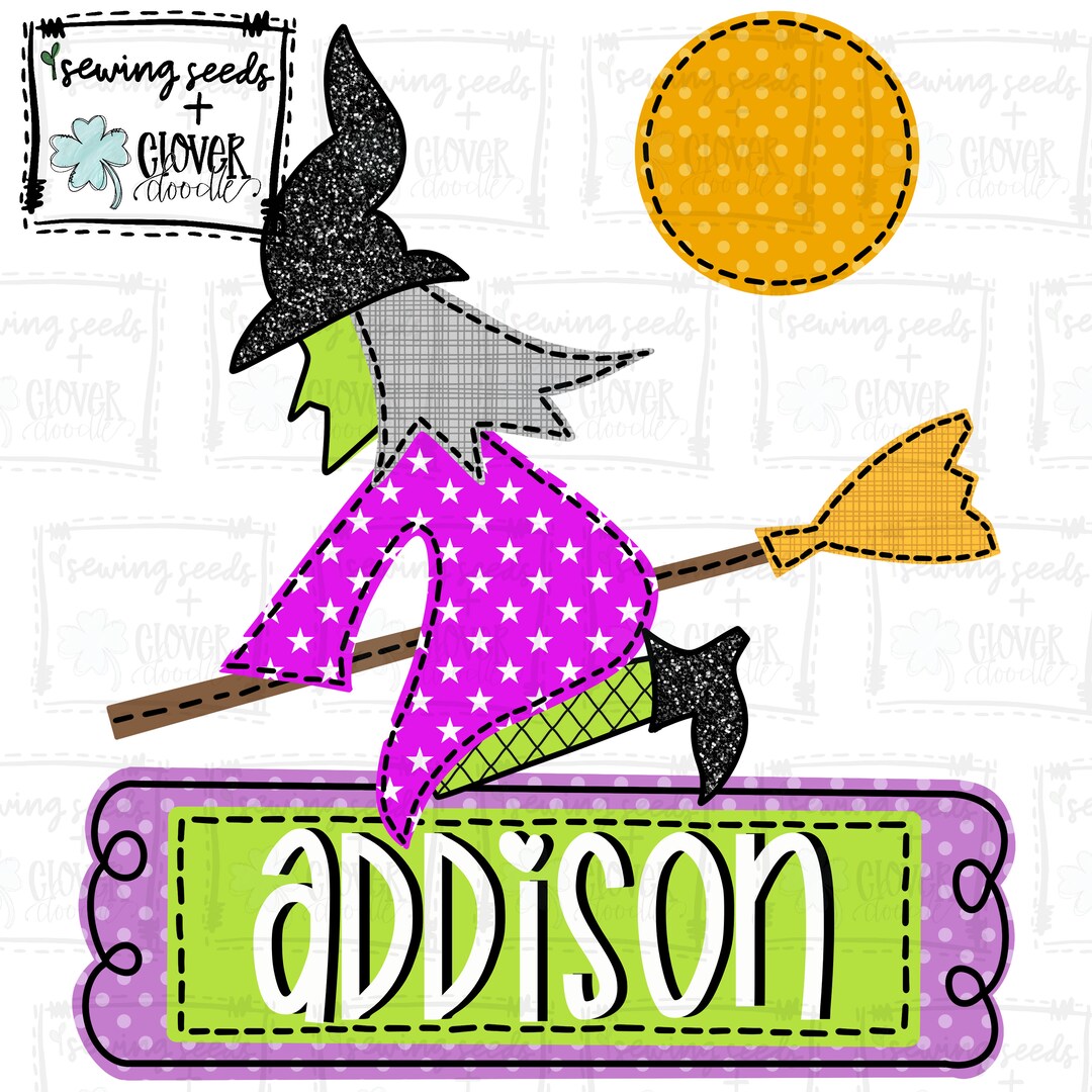 Halloween Witch W/nameplate SS+CD - Faux Applique PNG, Digital Download ...