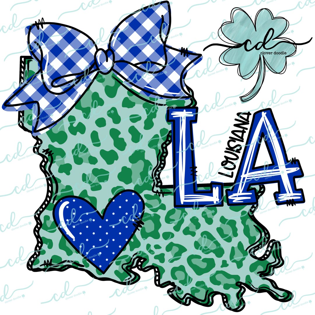 Doodle State Louisiana- Green + Blue- CD - PNG, Digital Download for ...