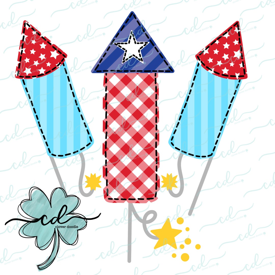 Firecracker Trio- July 4th - CD - Faux Applique PNG, Digital Download ...