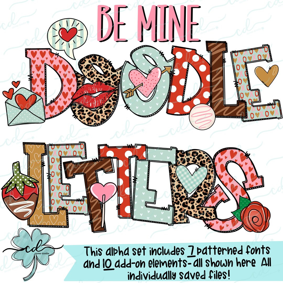 Be Mine- Valentine- Doodle Letters Alpha Set- CD - PNG, Digital ...
