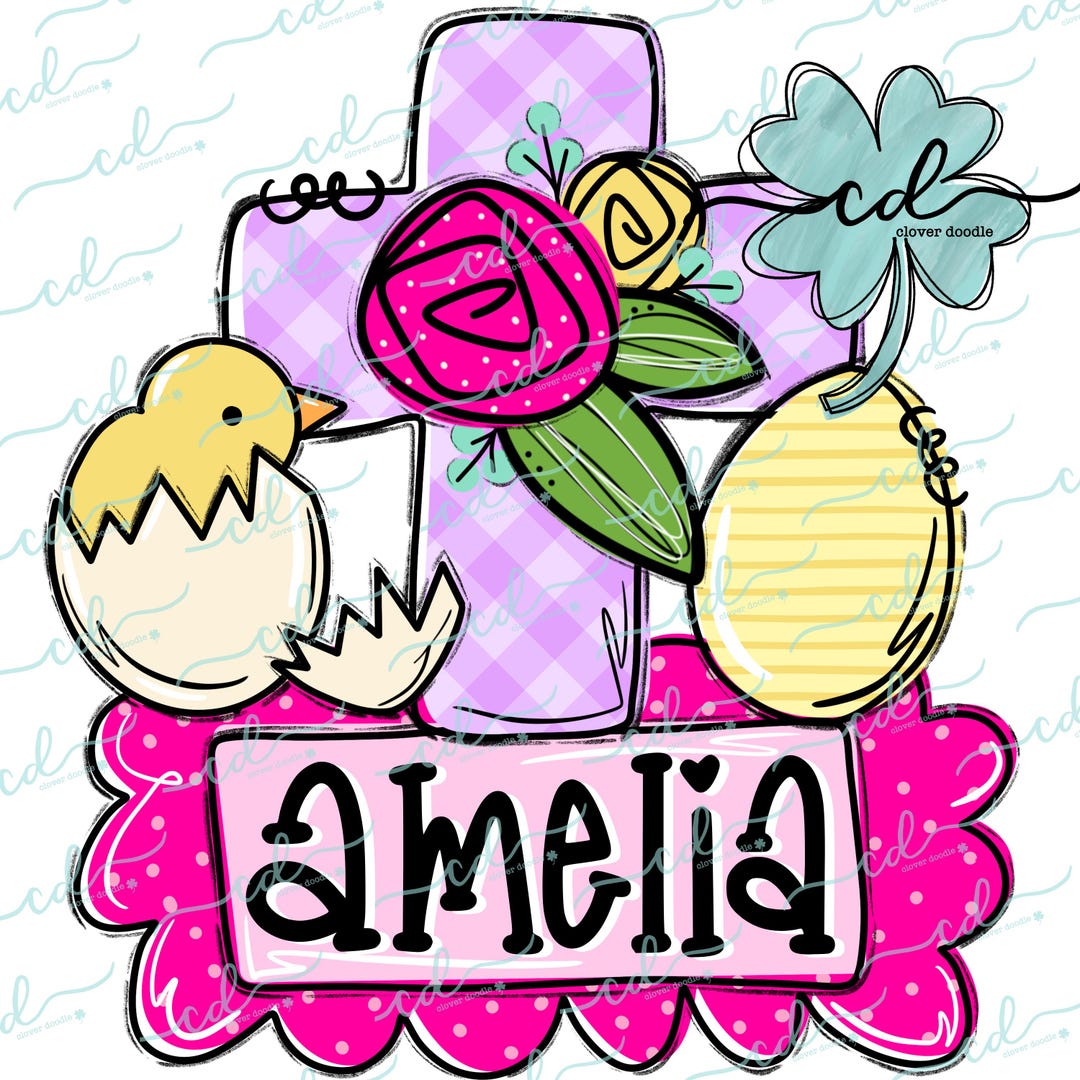 Easter Cross Trio With Nameplate- Girl- CD- PNG, Digital Download for ...