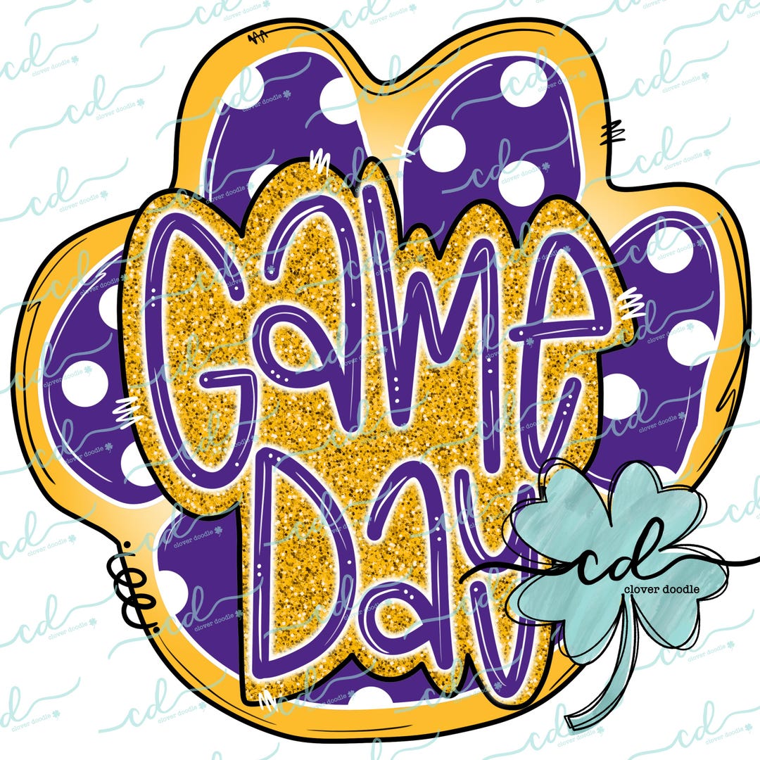 Paw Print Game Day Purple and Gold CD PNG, Digital Download for ...