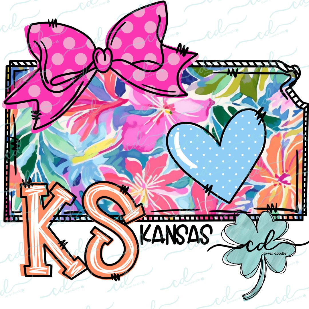 Doodle State Kansas- Floral- CD - PNG, Digital Download for Sublimation ...