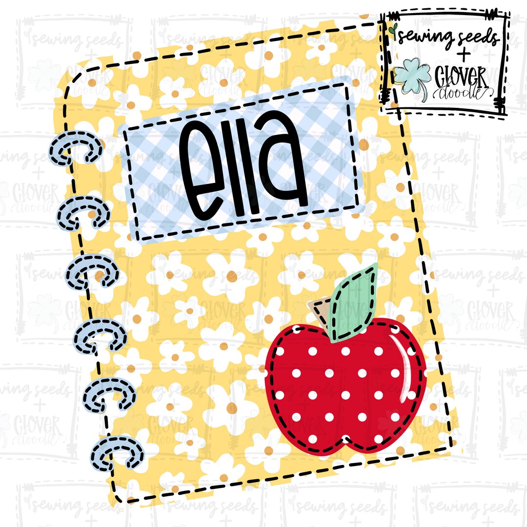 School Notebook With Apple and Nameplate- Girl- SS+CD - Faux Applique ...