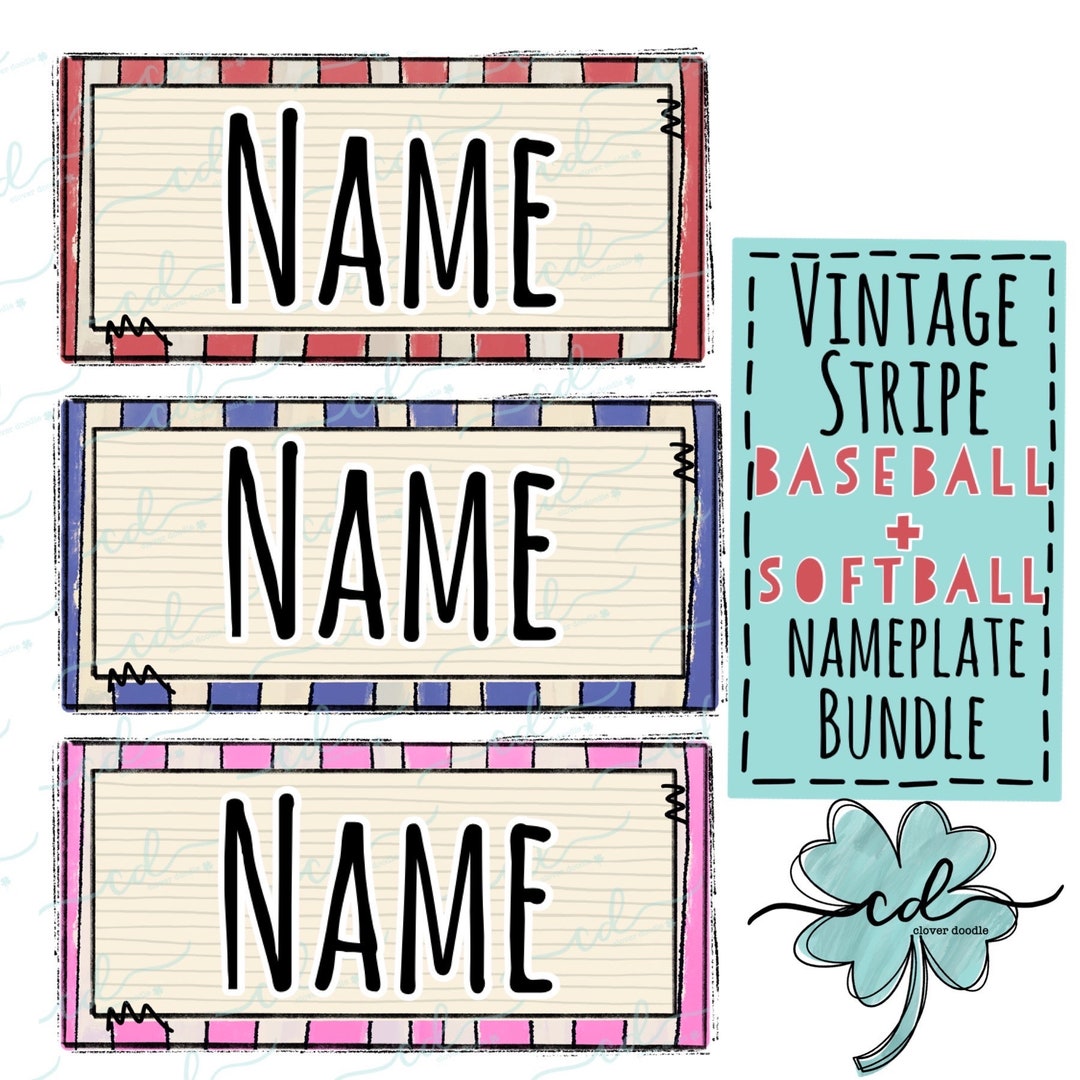 Baseball + Softball Vintage Stripe Nameplate Bundle- Individually Saved ...