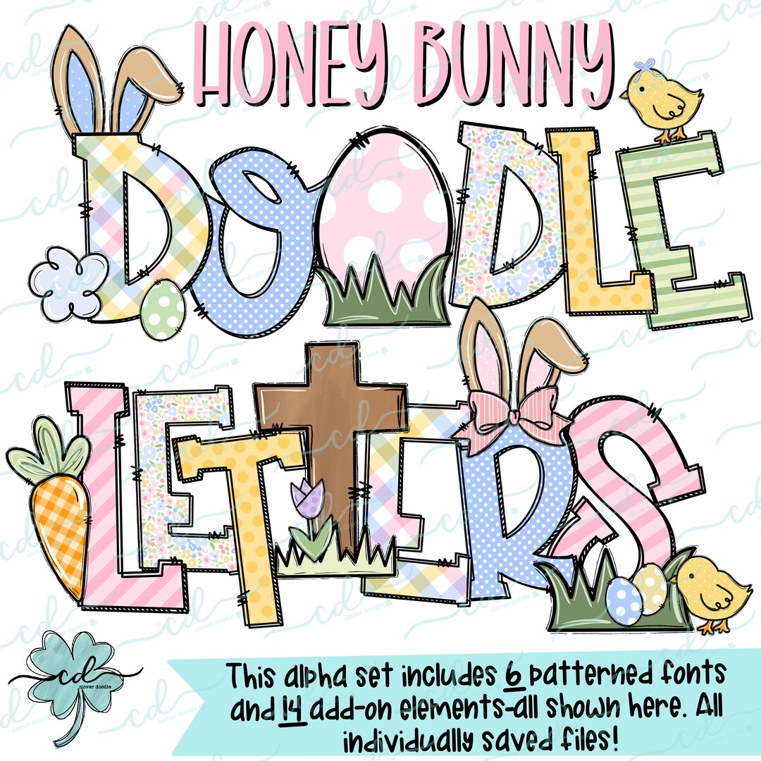 Honey Bunny- Easter- Doodle Letters Alpha Set- CD - PNG, Digital ...