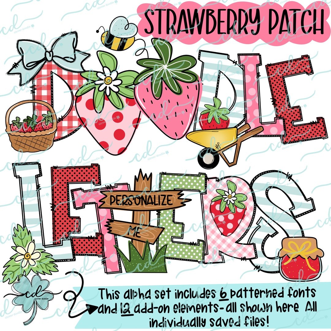 Strawberry Patch Doodle Letters Alpha Set- CD - PNG, Digital Download ...